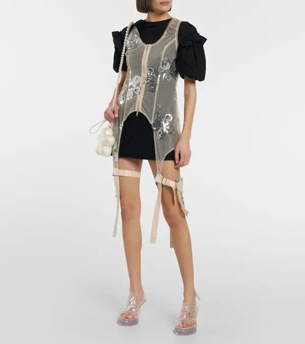 Simone Rocha Sequined Zip-up Top - Pink