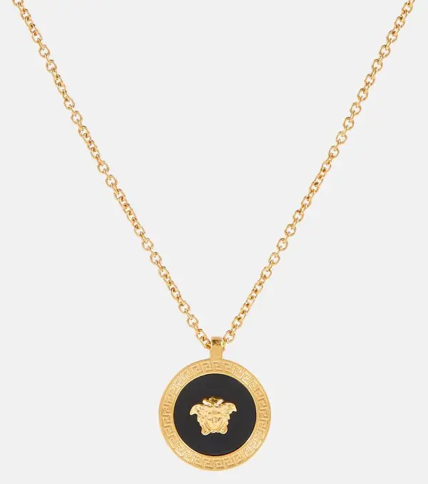 Versace Medusa Enamel Pendant Necklace - Black