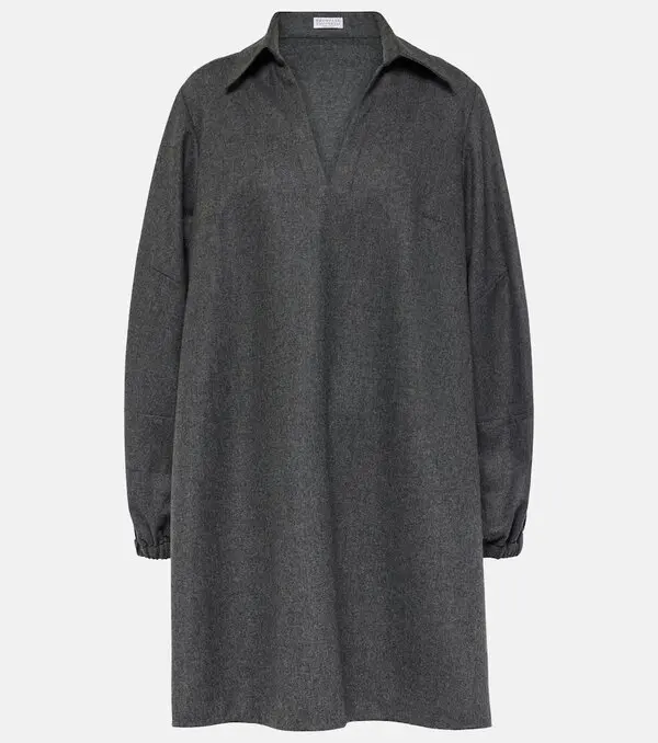 Brunello Cucinelli Balloon Sleeve V-neck Dress