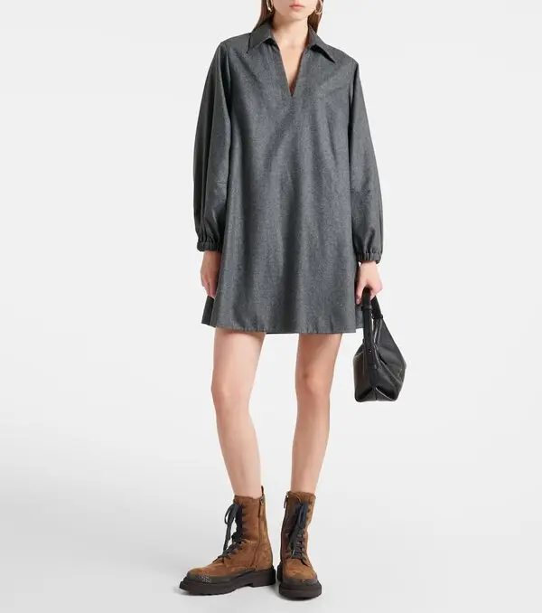 Brunello Cucinelli Balloon Sleeve V-neck Dress