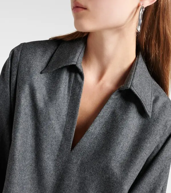 Brunello Cucinelli Balloon Sleeve V-neck Dress