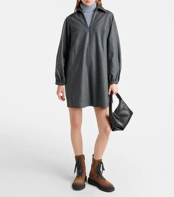 Brunello Cucinelli Balloon Sleeve V-neck Dress