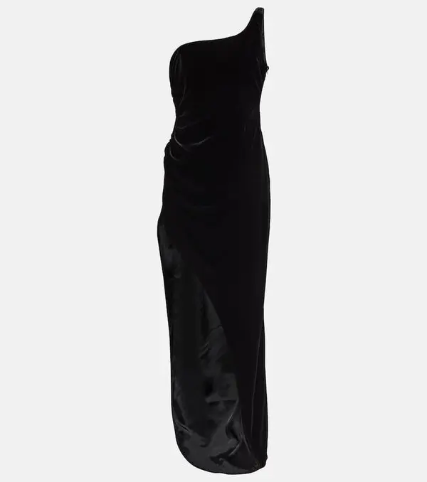 Alessandra Rich One-shoulder Velvet Maxi Dress - Black
