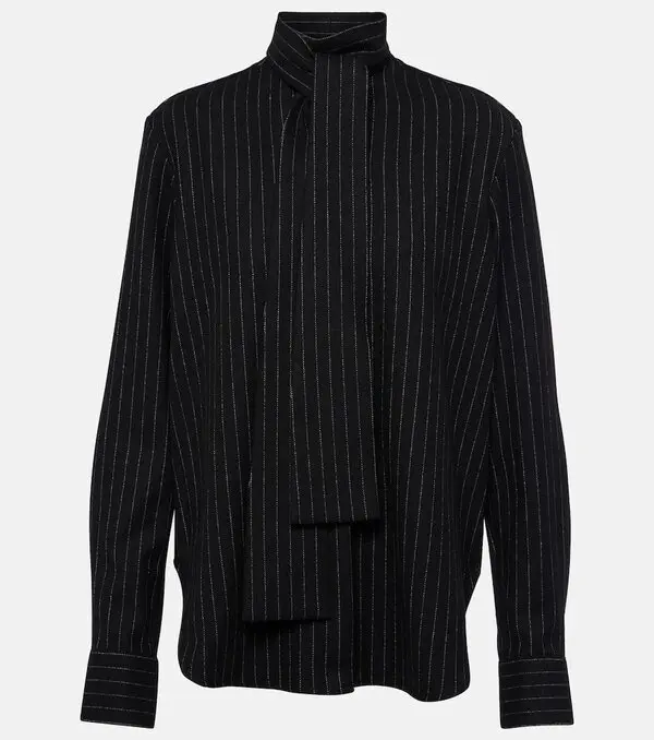 Alex Perry Pinstripe Tie-neck Shirt - Black