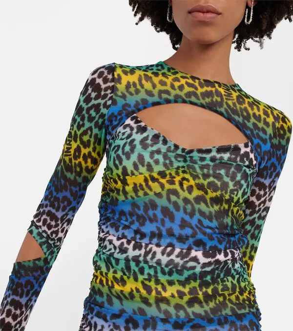 GANNI Leopard-print Mesh Minidress