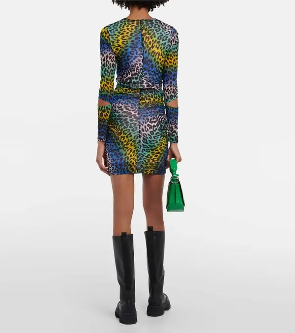 GANNI Leopard-print Mesh Minidress