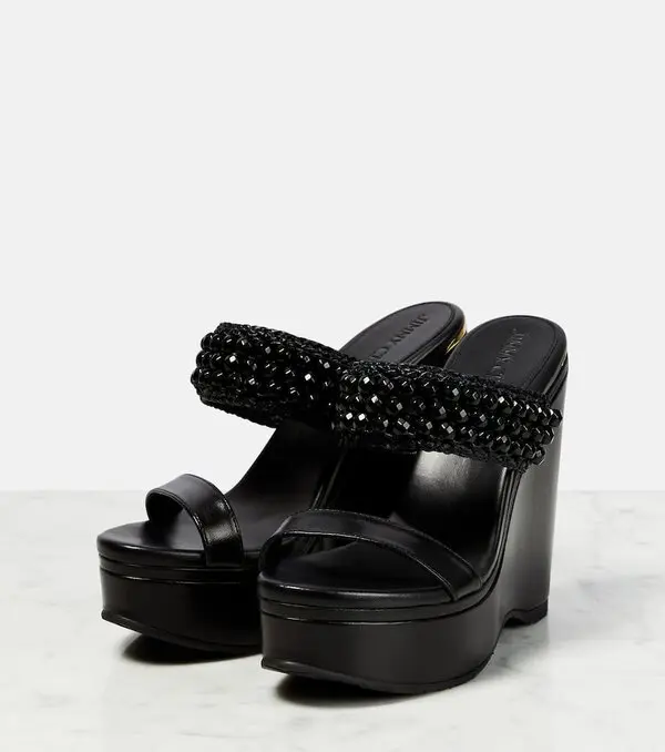 JIMMY CHOO Amoure Wedge 130 Leather Sandals