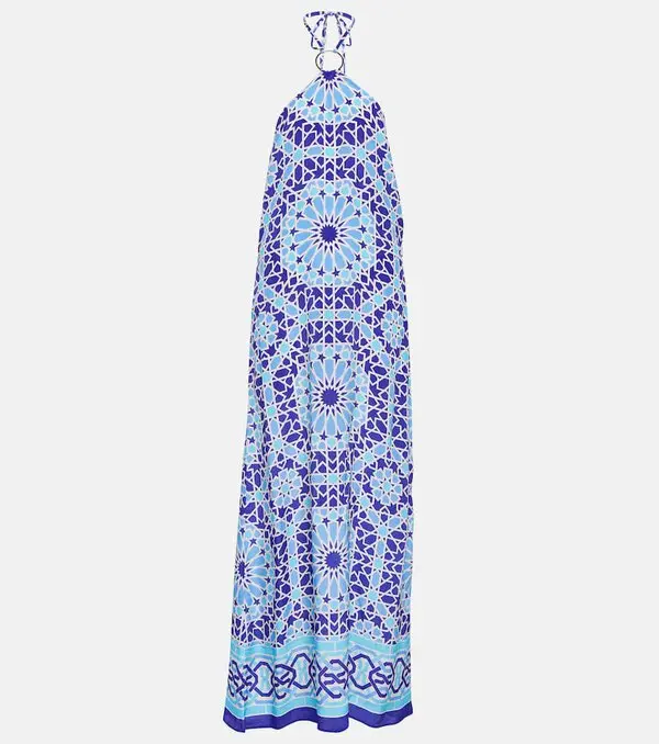 ALEXANDRA MIRO Asher Printed Halterneck Maxi Dress - Blue