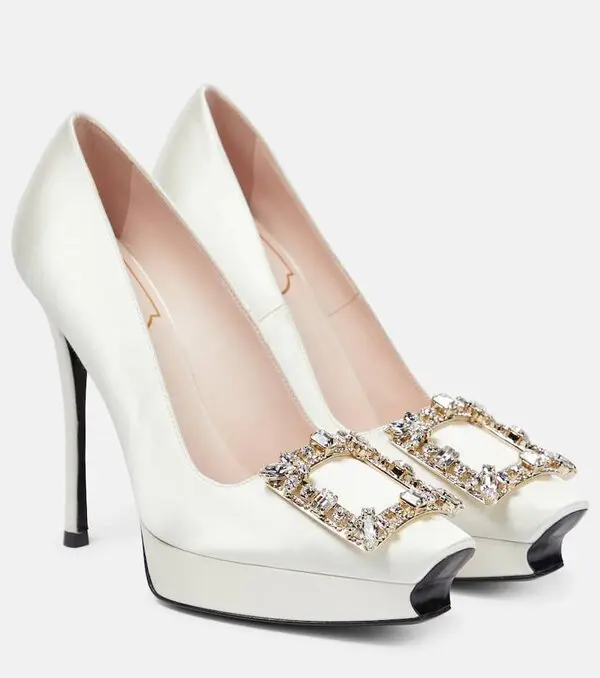 ROGER VIVIER Flower Strass Platform Pumps - White
