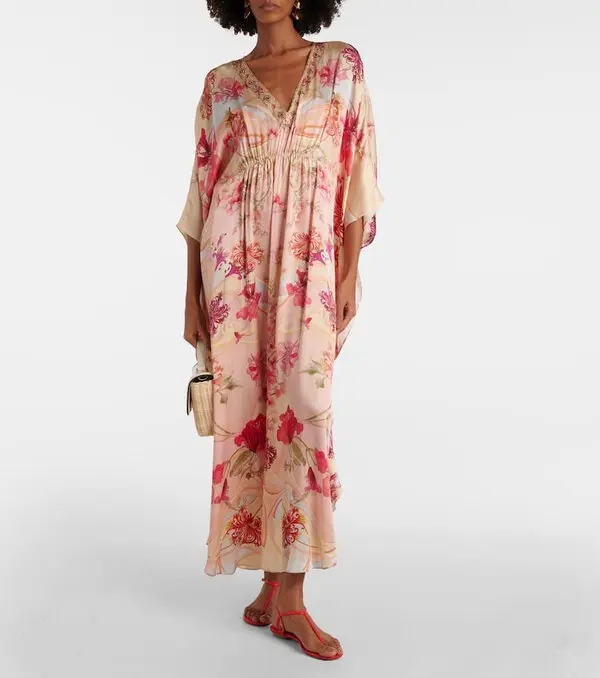 Camilla Embellished Floral Silk Kaftan
