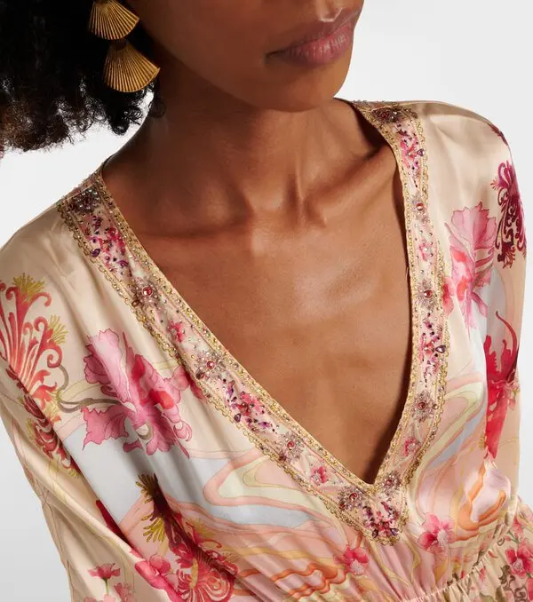 Camilla Embellished Floral Silk Kaftan