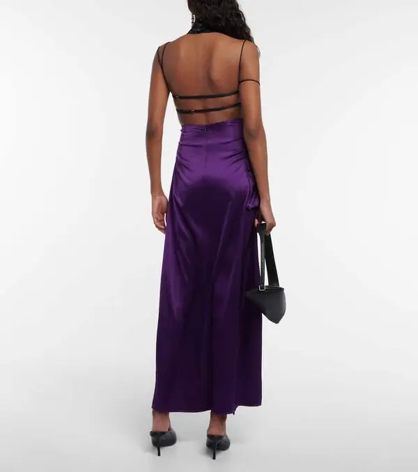 DIDU Asymmetric Silk Satin Maxi Skirt