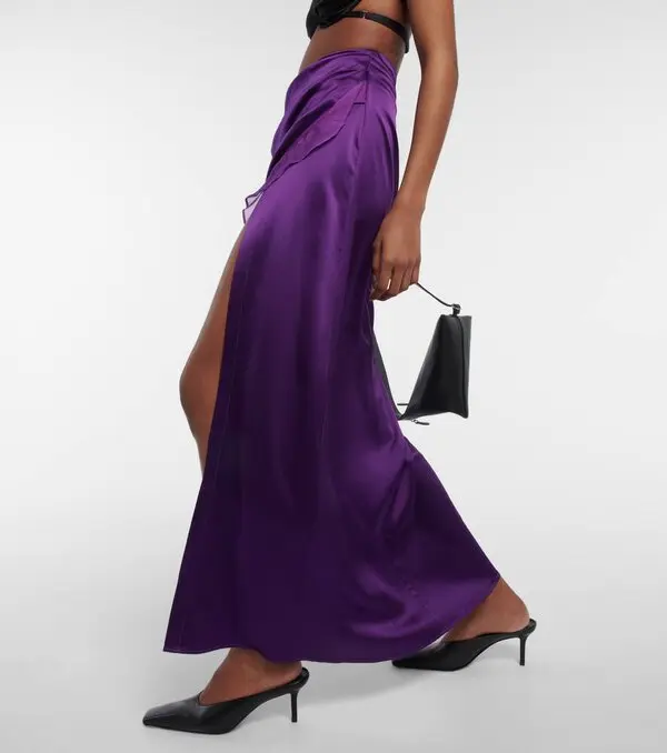 DIDU Asymmetric Silk Satin Maxi Skirt