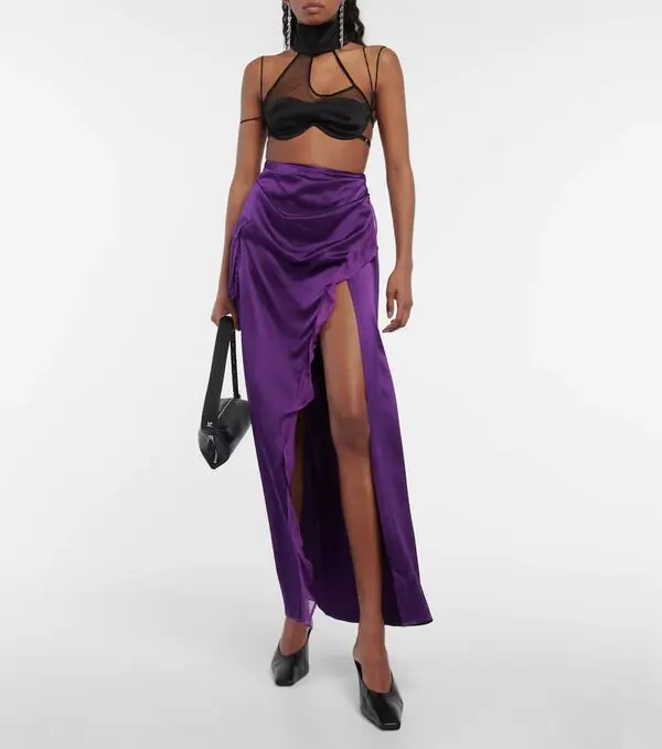 DIDU Asymmetric Silk Satin Maxi Skirt