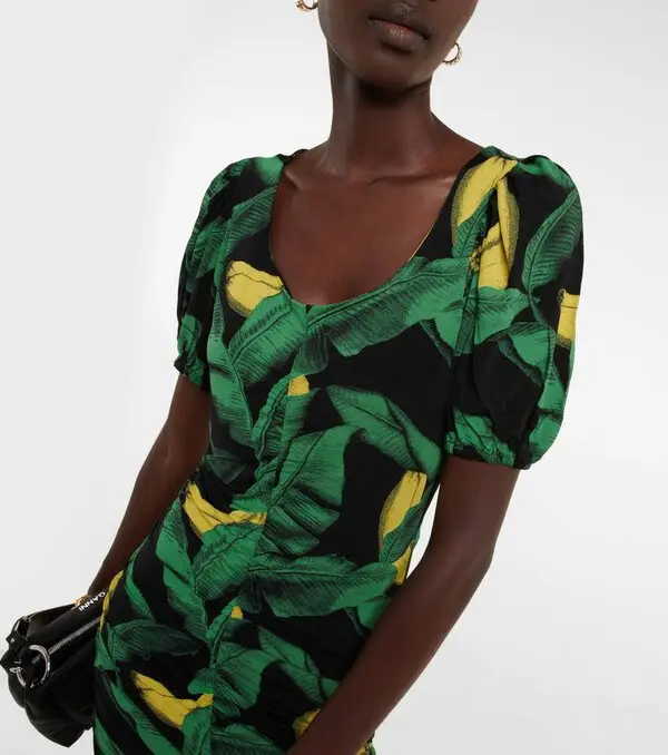 GANNI Printed Ruched Mini Dress