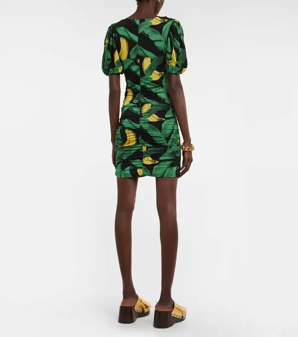 GANNI Printed Ruched Mini Dress