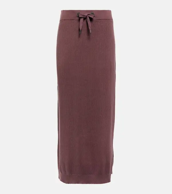 Brunello Cucinelli Ribbed-knit Cotton Midi Skirt - Purple