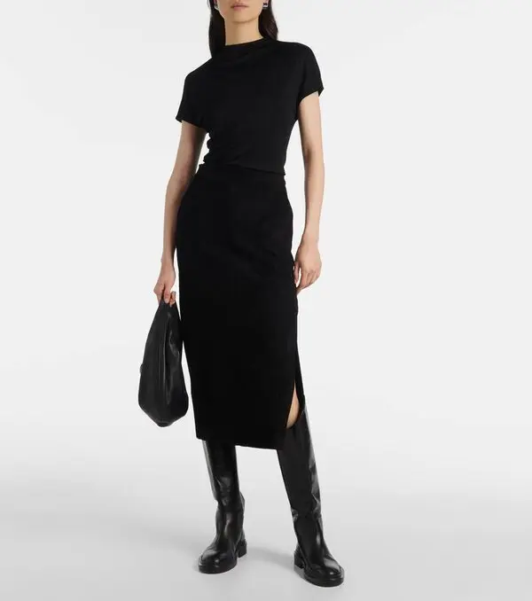 Stouls Taylor Suede Midi Skirt - Black