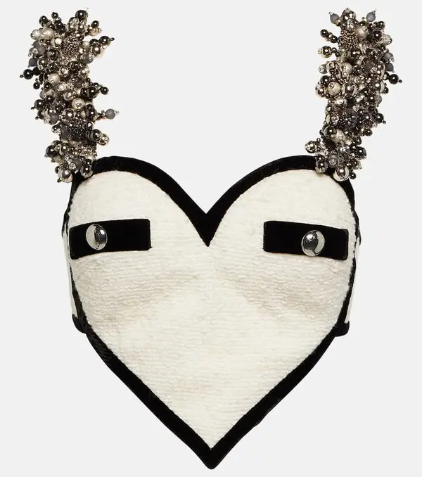 AREA Heart-embellished Bouclé Crop Top - White