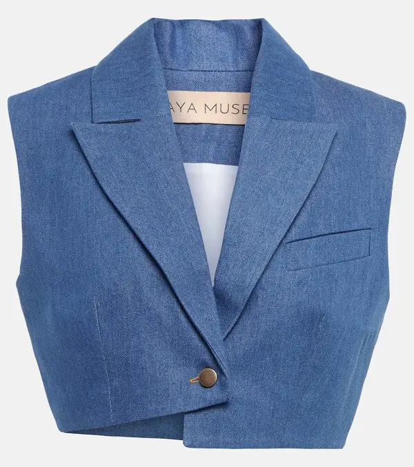 AYA MUSE Ule Cropped Denim Vest - Blue