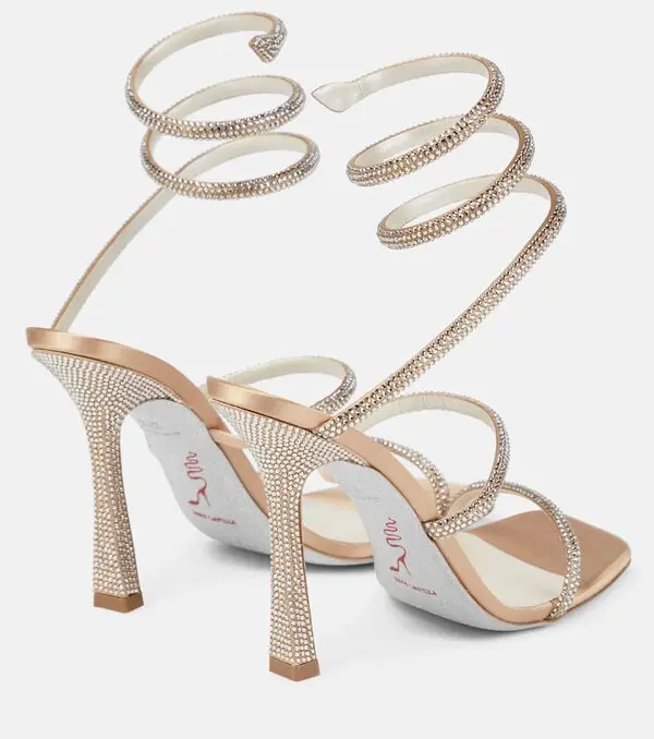 Rene Caovilla Cleo Embellished Satin Sandals - Beige