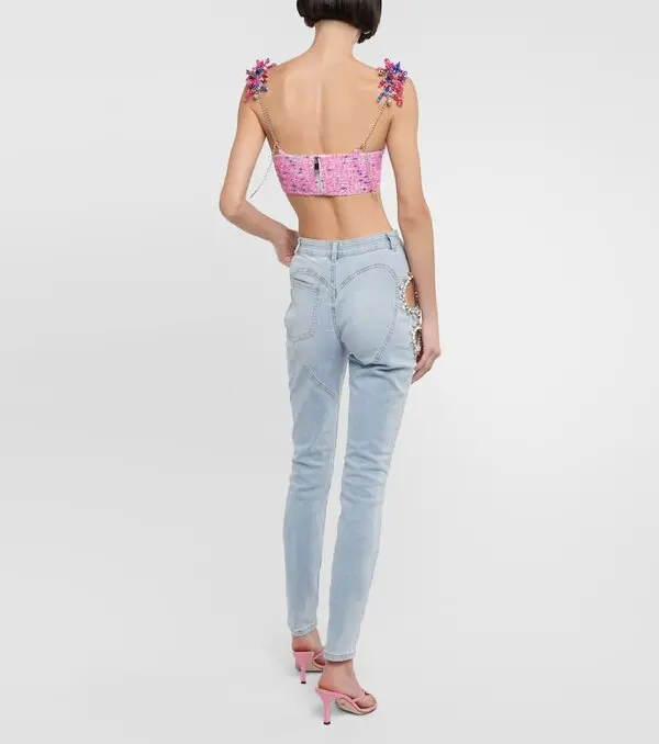 AREA Heart Embellished Crop Top