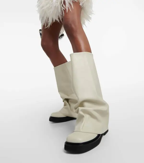 Attico Robin Leather Knee-high Combat Boots - White