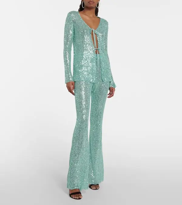 SELF-PORTRAIT Beaded High-rise Flared Pants