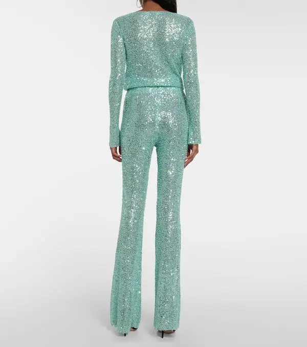 SELF-PORTRAIT Beaded High-rise Flared Pants