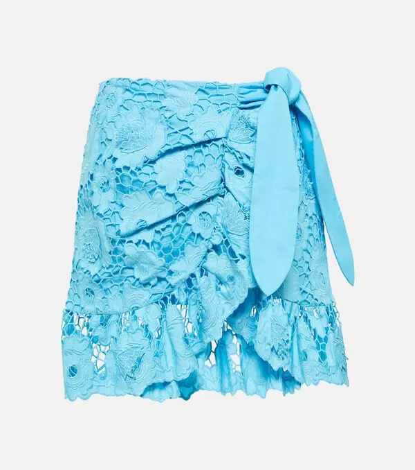 SELF-PORTRAIT Cotton Lace Miniskirt - Blue