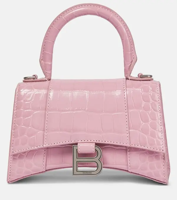 Balenciaga Hourglass Small Croc-effect Tote Bag - Pink