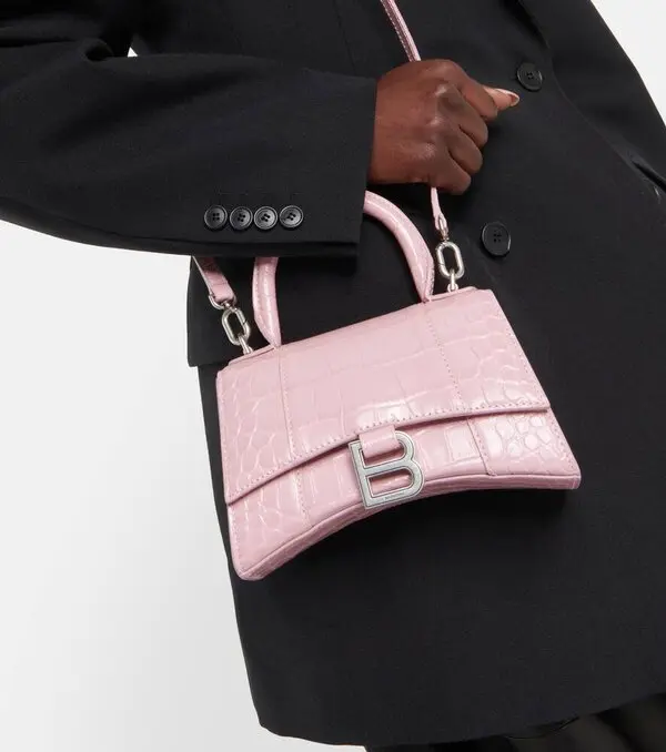 Balenciaga Hourglass Small Croc-effect Tote Bag - Pink