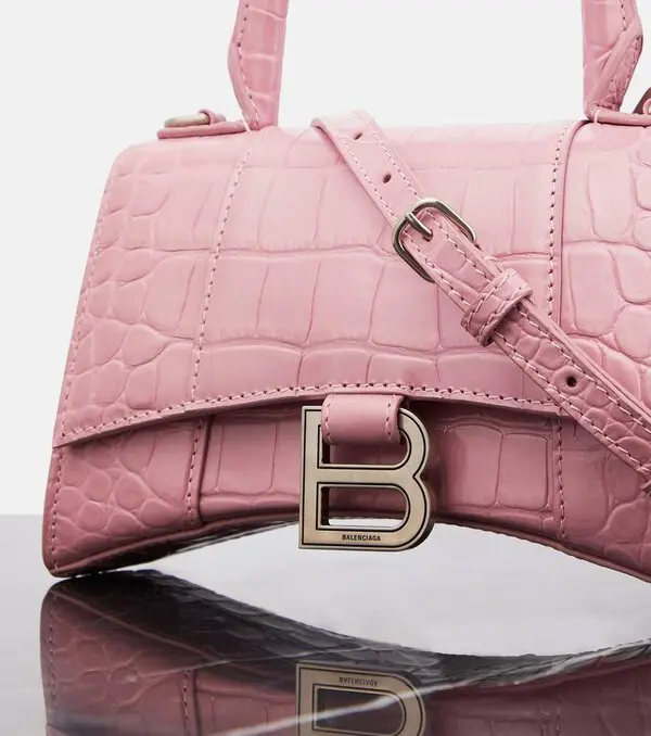 Balenciaga Hourglass Small Croc-effect Tote Bag - Pink