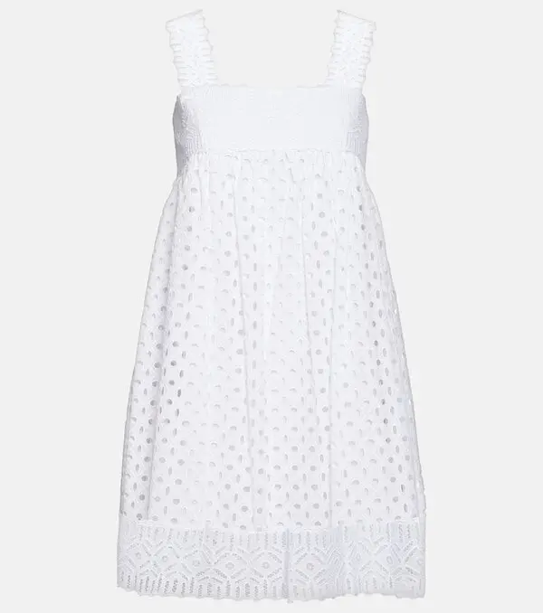 Tory Burch Cotton Broderie Anglaise Mini Dress - White
