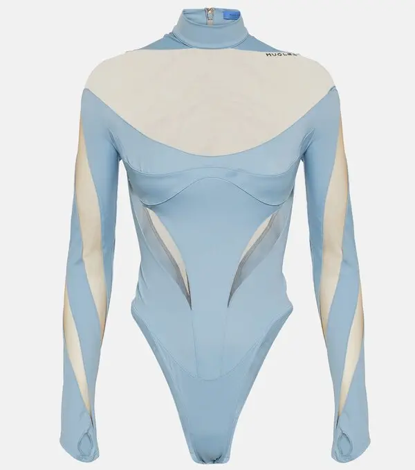 MUGLER Paneled Bodysuit - Blue