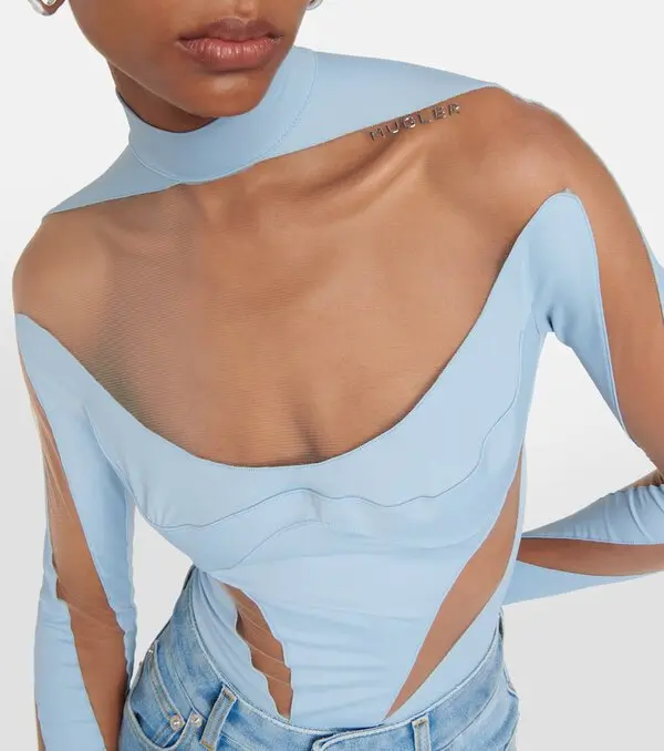 MUGLER Paneled Bodysuit - Blue