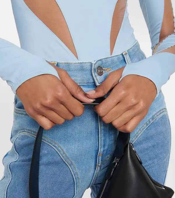 MUGLER Paneled Bodysuit - Blue