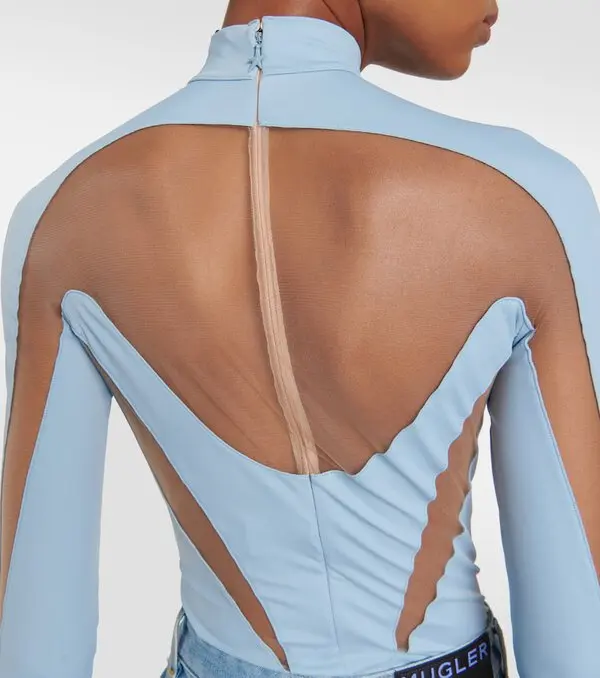 MUGLER Paneled Bodysuit - Blue
