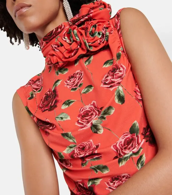 Magda Butrym Floral-applique Printed Midi Dress - Red