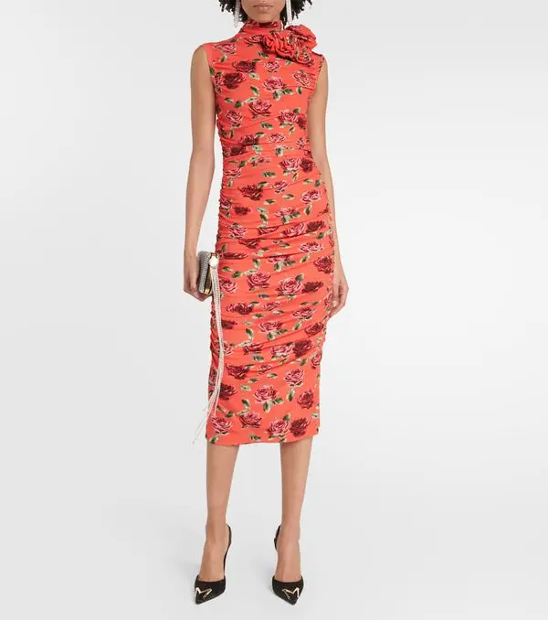 Magda Butrym Floral-applique Printed Midi Dress - Red