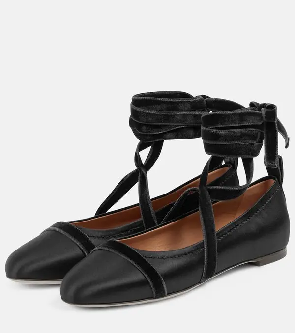 MALONE SOULIERS Spencer Satin Ballet Flats - Black