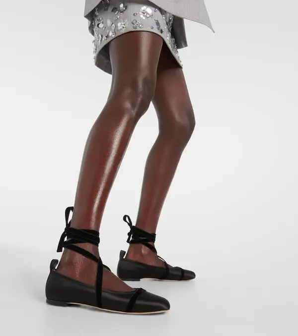 MALONE SOULIERS Spencer Satin Ballet Flats - Black