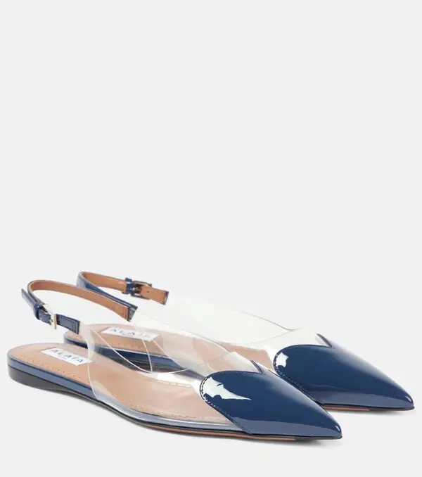 Alaïa Patent Leather And Pu Slingback Flats - Blue