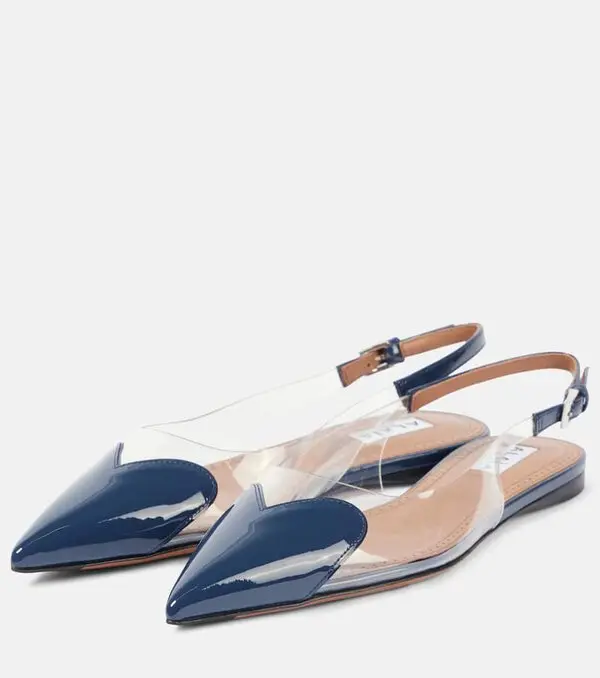 Alaïa Patent Leather And Pu Slingback Flats - Blue