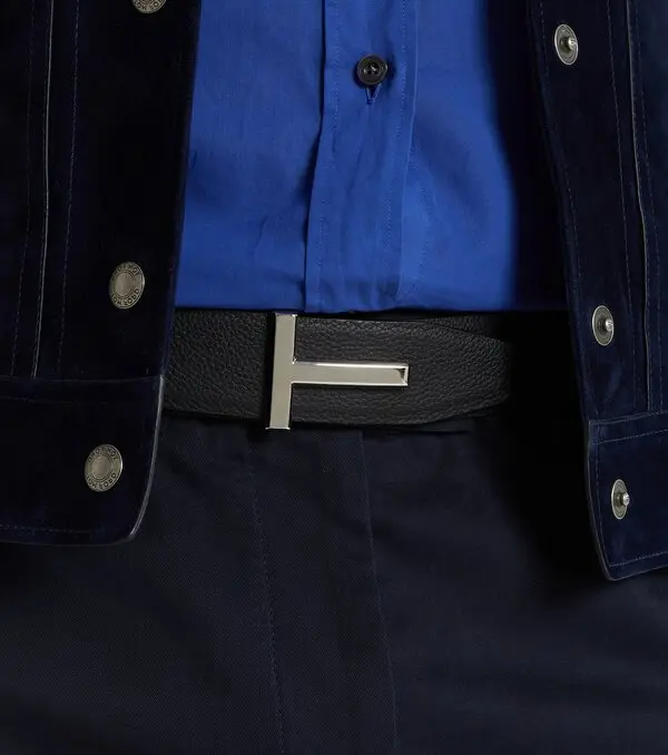TOM FORD T Icon Reversible Leather Belt - Blue