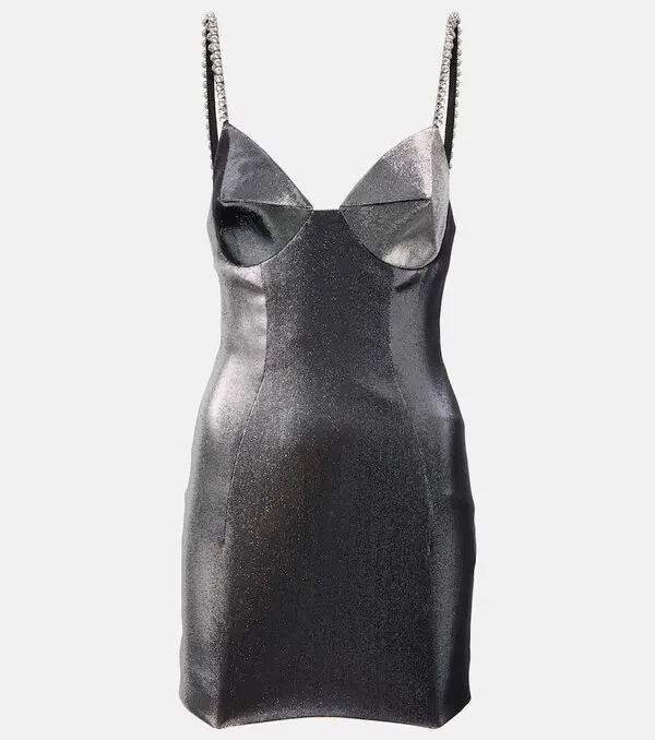 AREA Embellished Coated Mini Dress