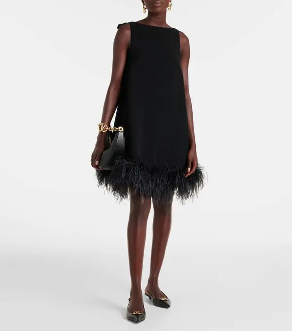 Valentino Garavani Feather-trimmed Mini Dress