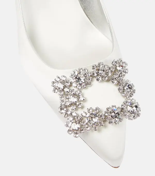 ROGER VIVIER Flower Strass Embellished Satin Pumps - White