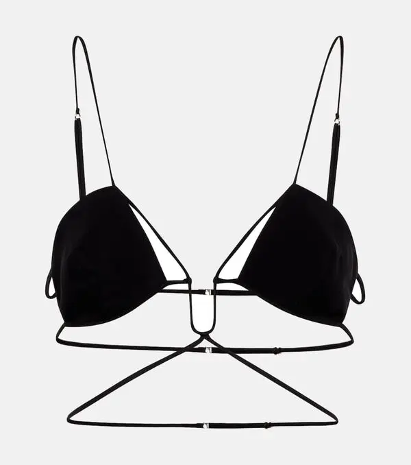 NENSI DOJAKA Tie-trimmed Gabardine Bra - Black