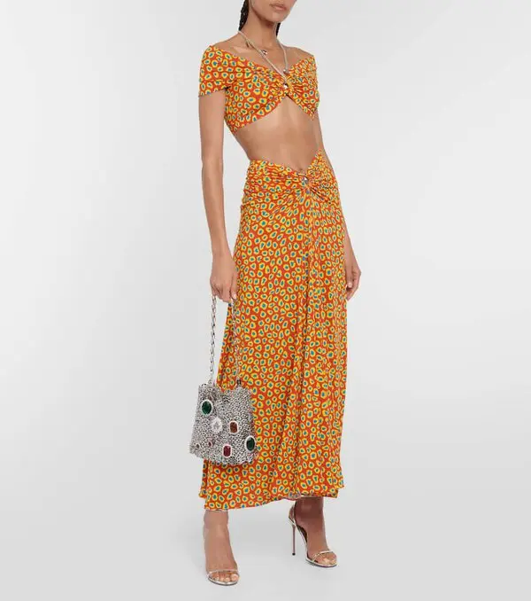 Rabanne Printed Strapless Crop Top - Red